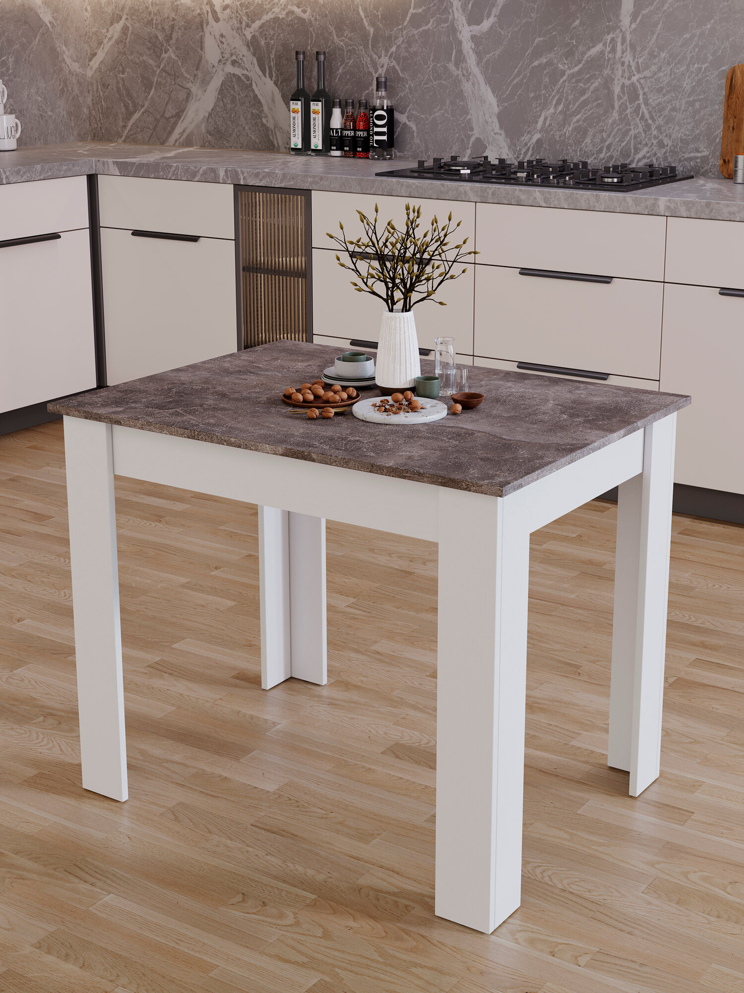 Стол кухонный ТриЯ "Промо" тип 1, ЛДСП, для кухни, белый/темный, 90x67х73 см