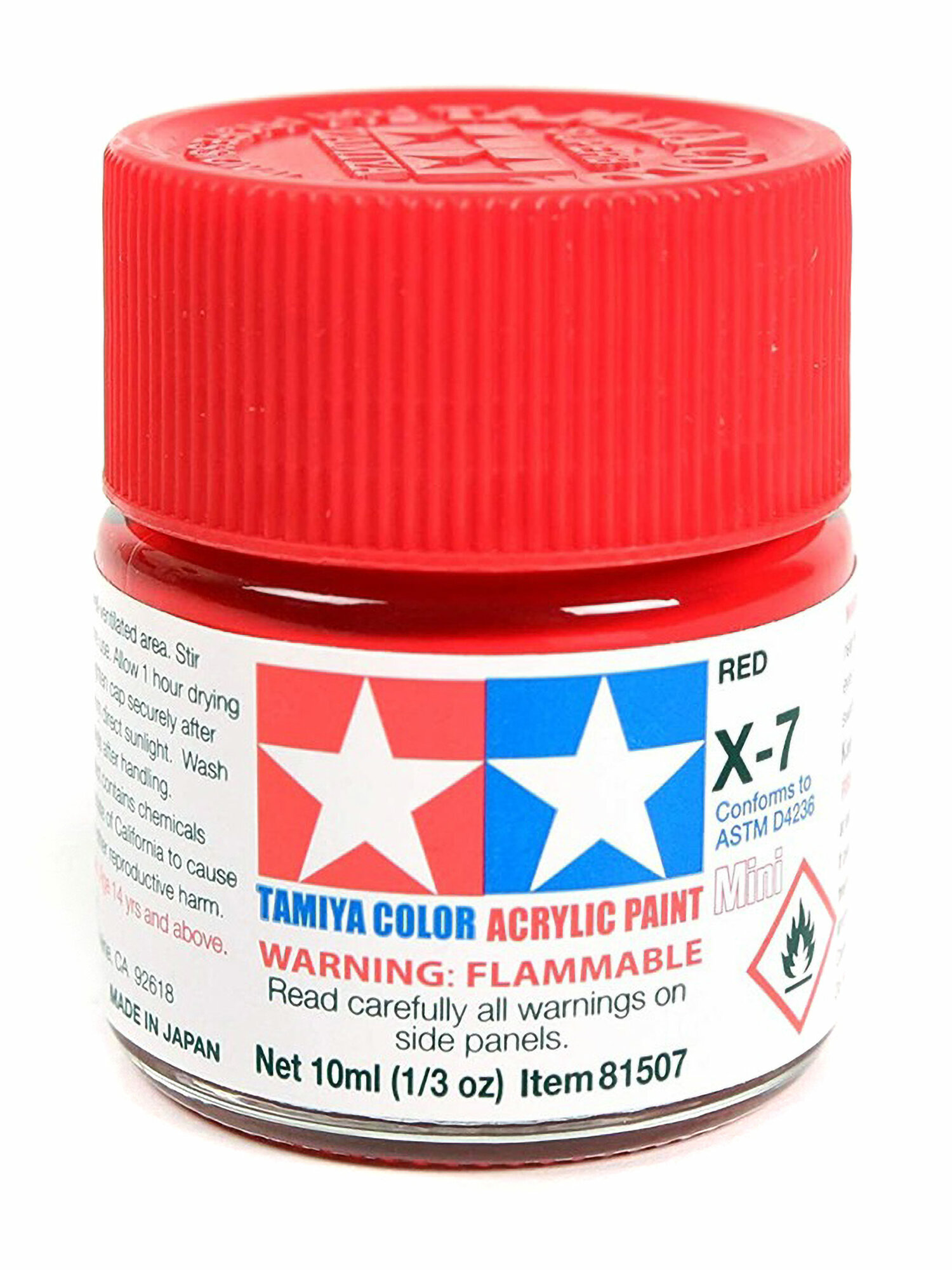 Краска акриловая Tamiya Color X-7 Red 81507 красная глянцевая, 10 мл