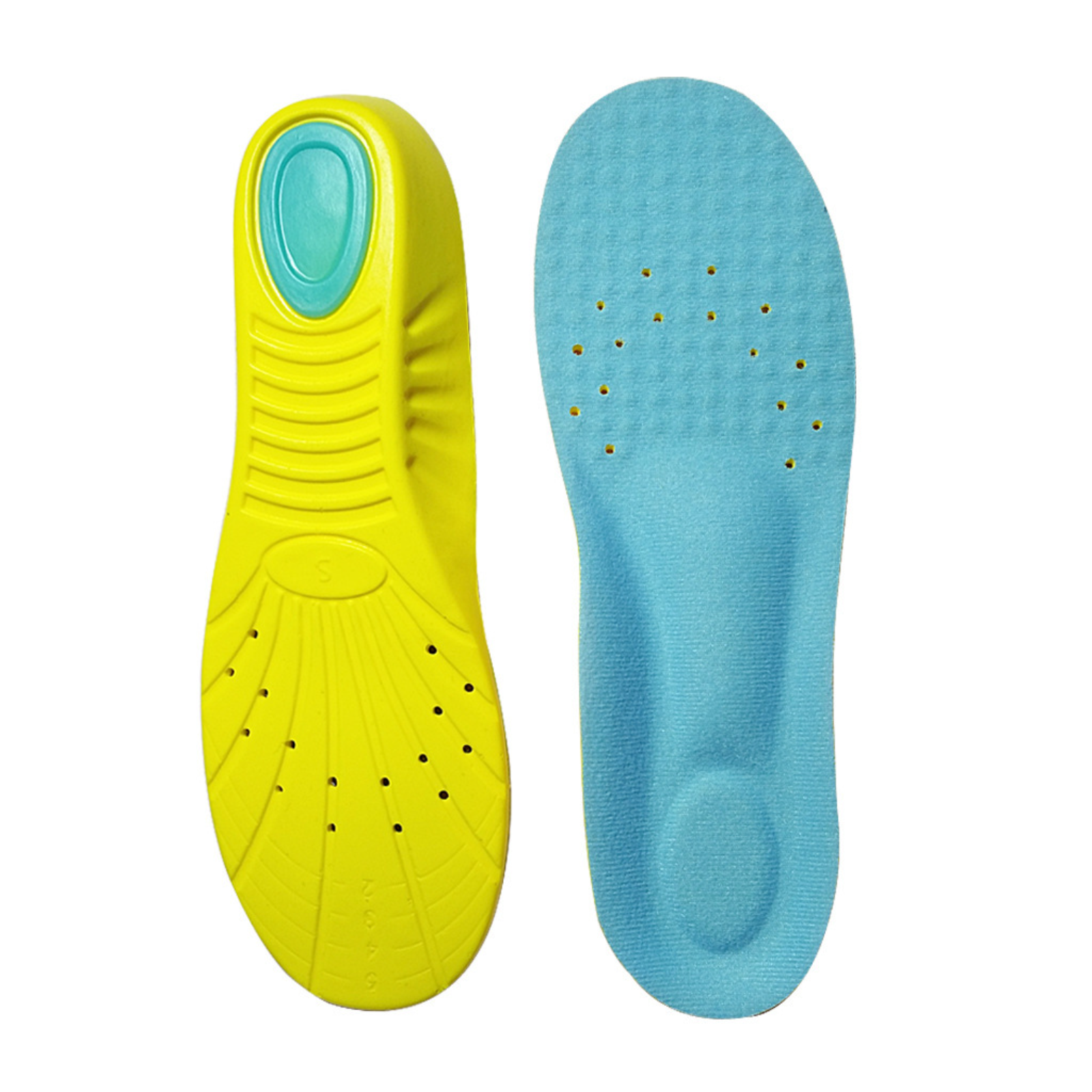 Sports insoles L yellow breathable shock-absorbing thickened sweat absorbing soft with breathable material perforated design moisture wicking thickened rebound material impact absorbing joint protecting sweat absorbing skin friendly soft elastic foot