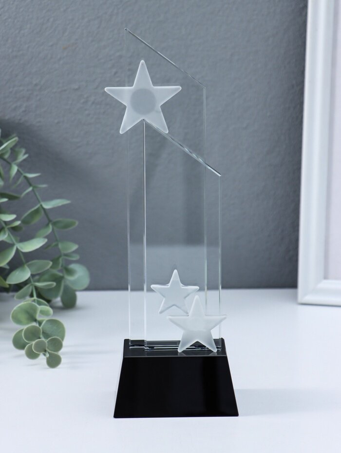Стела наградная, фигура стекло Звездопад, подставка h=4 см, ширина 6 см и 8 см, 6×8×22.5 см