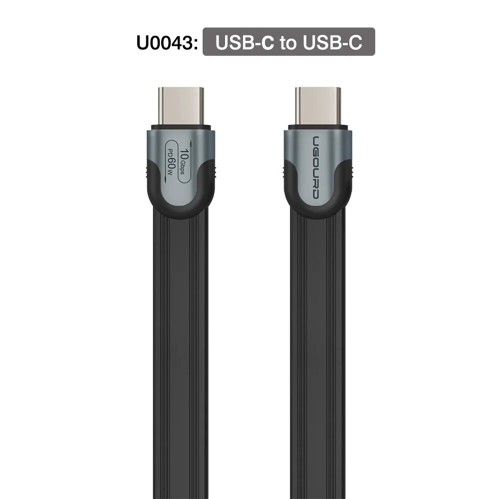 Кабель UGOARD USB A на USB C, 10 Гбит/с, USB C на Type C, USB3.1/3.2 Gen2, для передачи данных, для USB-накопителей и жестких дисков, 60 Вт, 0,15 м - 3 м, плоский 0.15m, USB-C to USB-C 10G