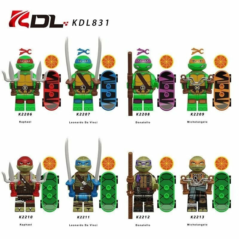 Набор минифигурки Черепашки Ниндзя/Teenage Mutant Ninja Turtles(TMNT) совместим с легo конструкторами 8шт (4.5см, пакет)/KDL831
