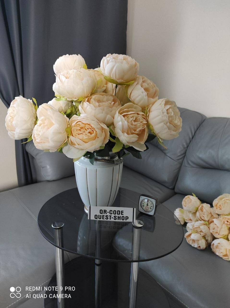 Цветы искусственные пионы декоративные интерьерные-1 букет-нежно-кремовый высота букета 55 см