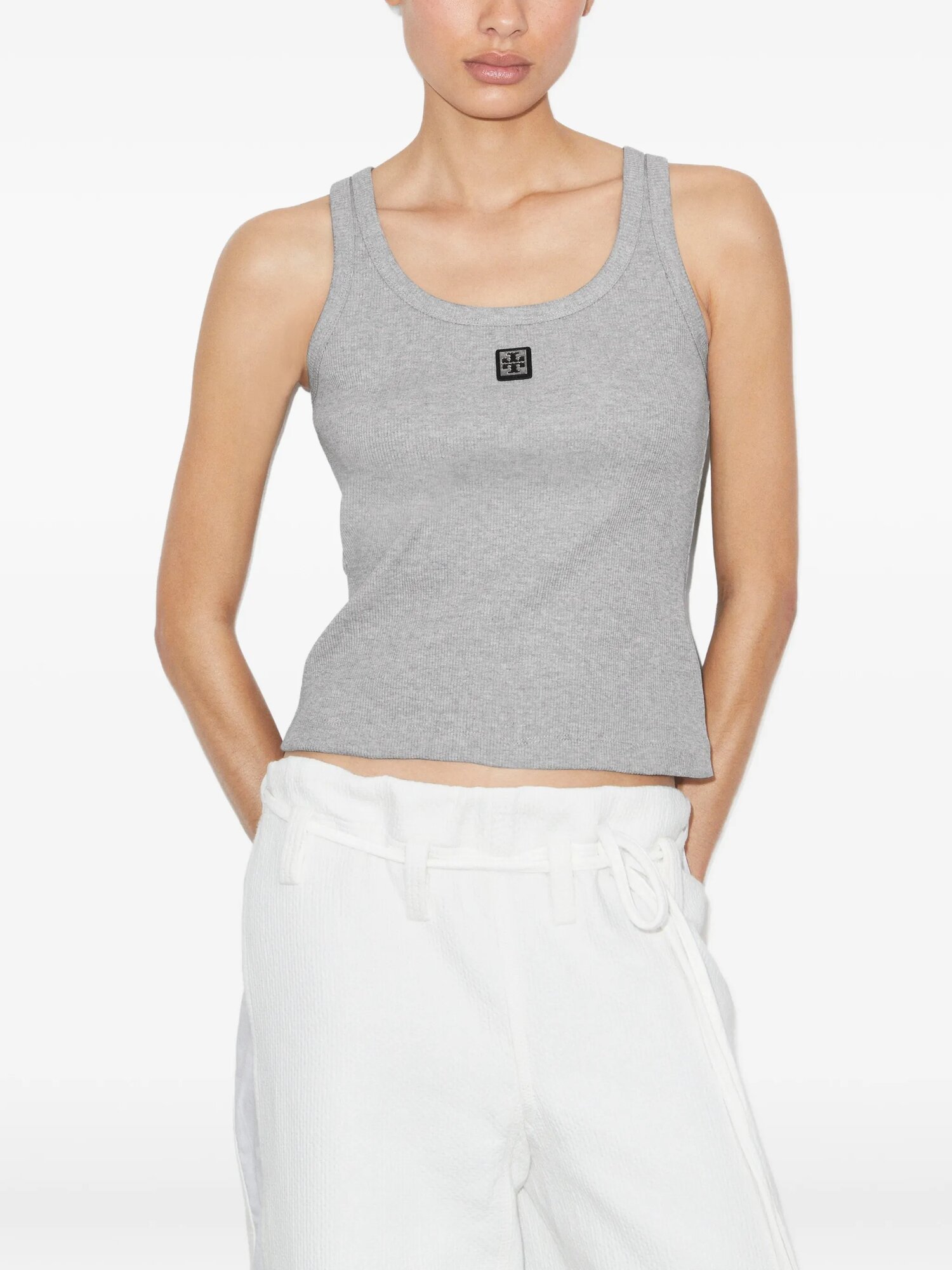 Топ Tory Burch Scoop logo tank top, размер L, серый — фото 1