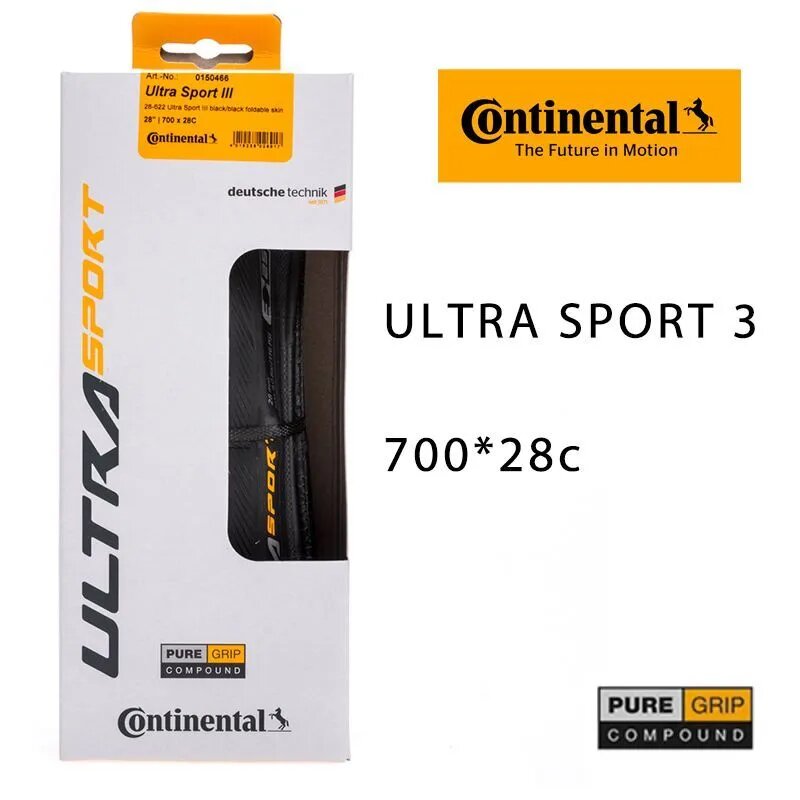 Покрышка Continental Ultra Sport 3 700x28c, диаметр колеса 28 дюймов, черная