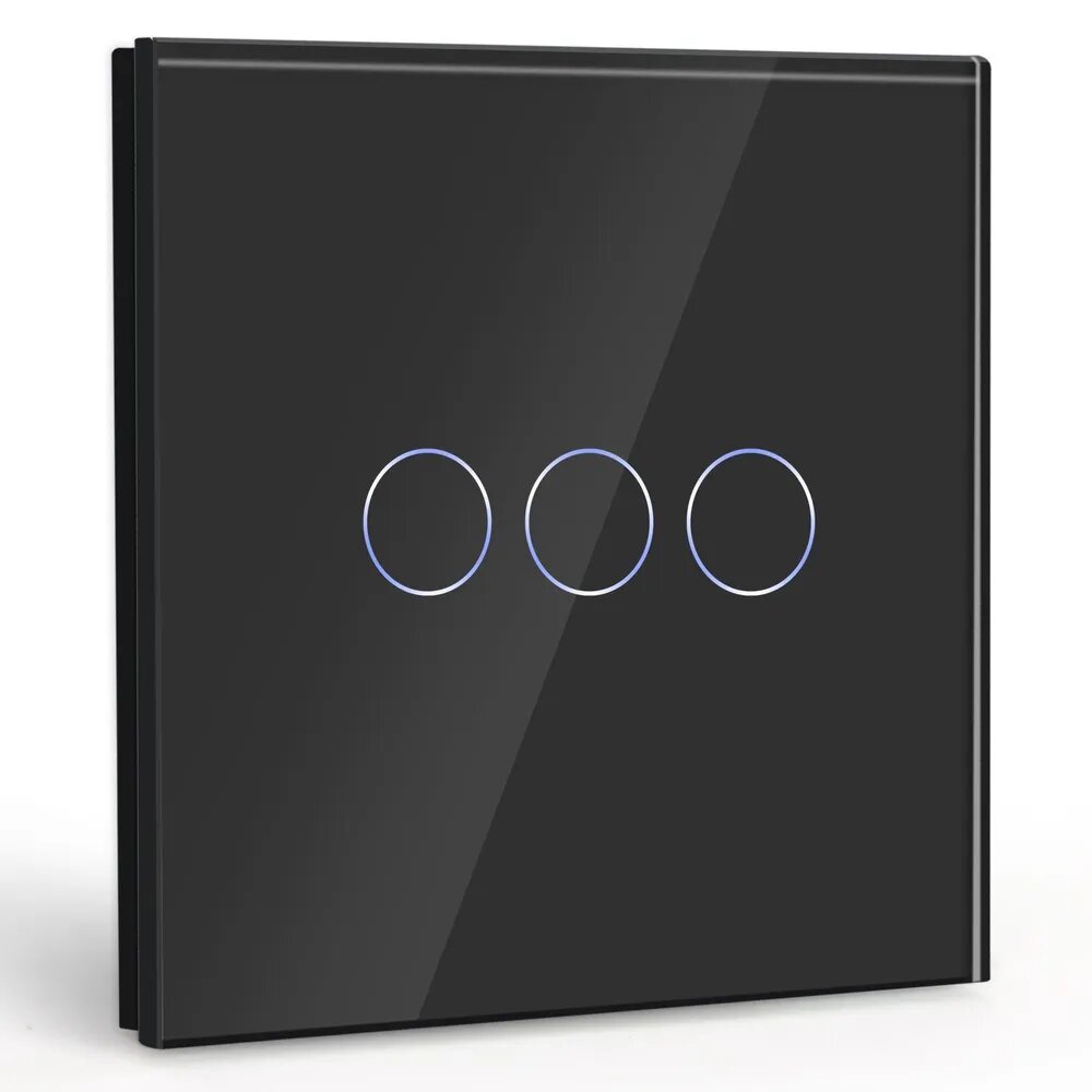 Сенсорный выключатель трехклавишный Черный, с панелью из закаленного стекла,3 клавиши