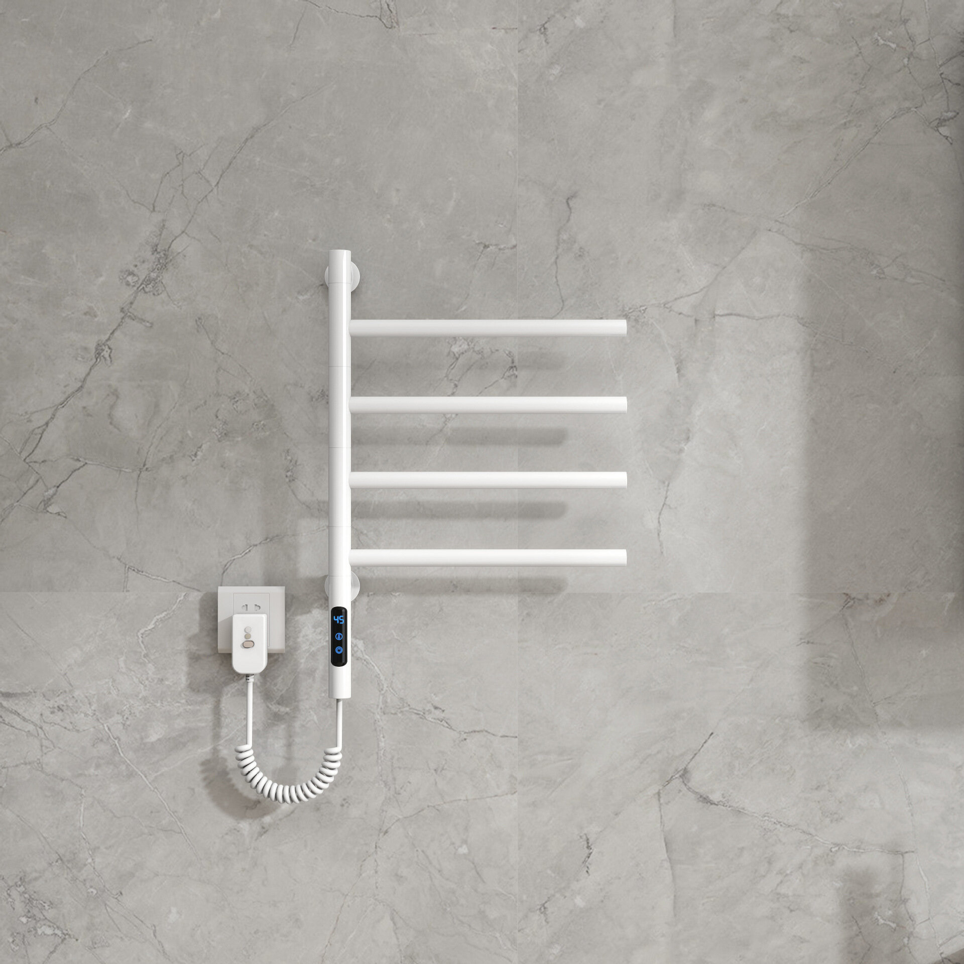 Космический алюминиевый умный электрический подогреваемый полотенцесушитель с постоянной температурой, вращающаяся стойка для хранения из нержавеющей стали без сверления