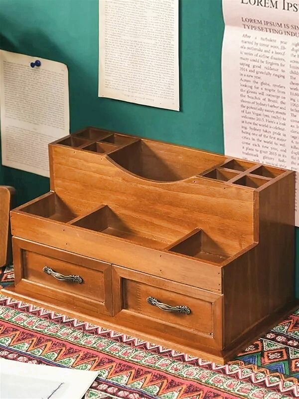 Деревянная косметичка-органайзер для стола, ретро, с выдвижными ящиками, антипыльный мини-комод