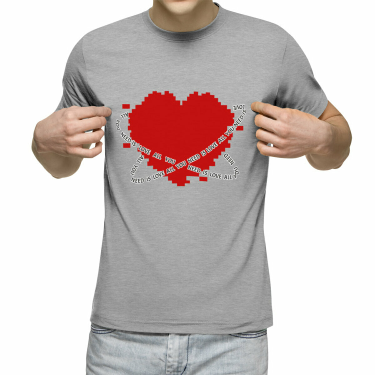 Мужская футболка «Cердце подарок любимому all you need is love» (серый меланж, S)