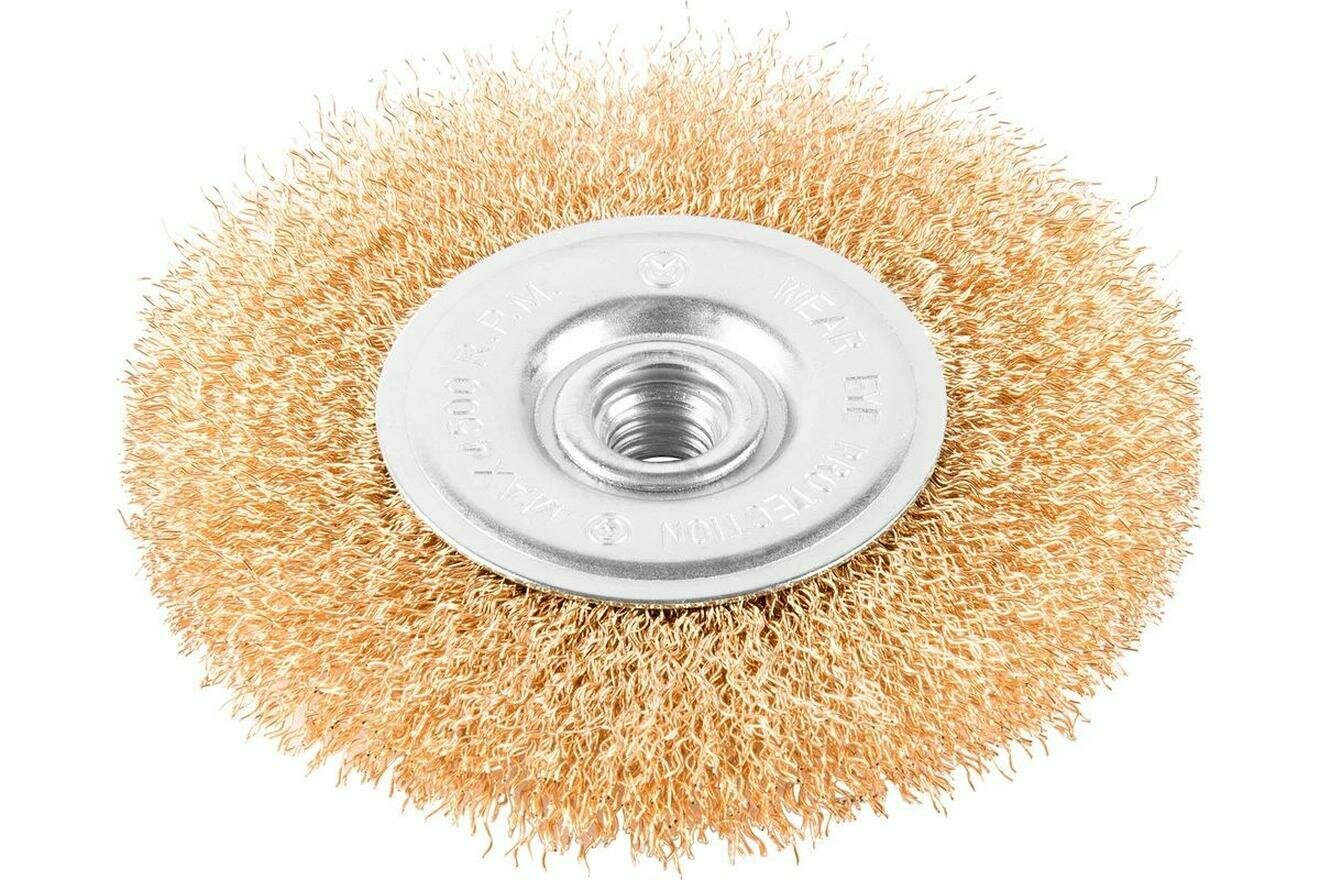 Кордщетка MONOGRAM 107-158, латунь, плоская, для УШМ, 125 мм.