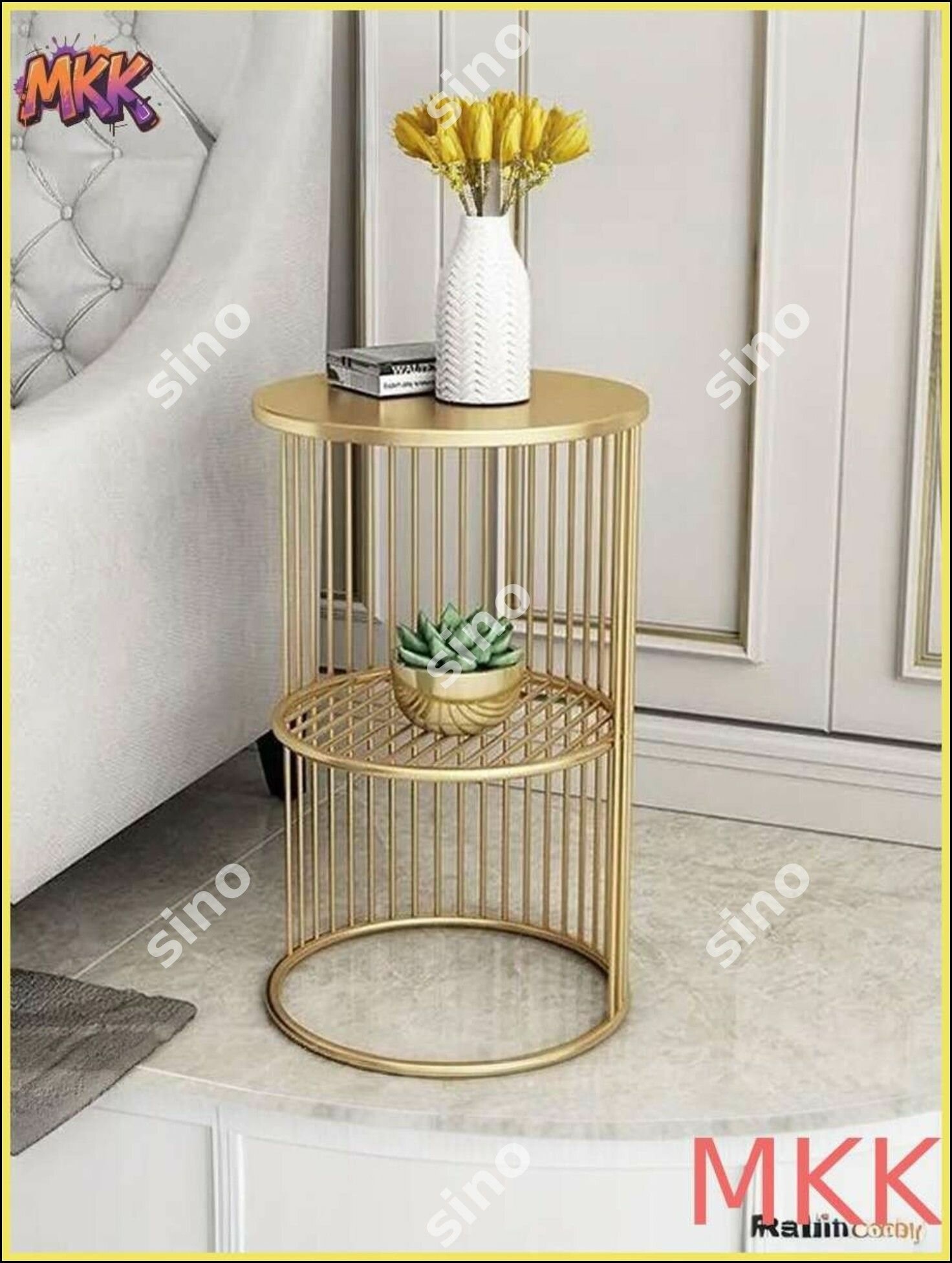 Тумба прикроватная с двумя ящиками 30х30х55 см, скандинавская черная или золотая, угловая круглая тумба-комод для спальни, удобная прикроватная полка для хранения книг и телефона