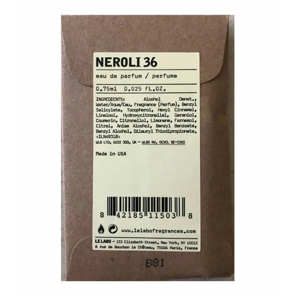 Парфюмерная вода Le Labo Neroli 36 миниатюра 0.75 мл / Пробник духов Ле Лабо Нероли 36