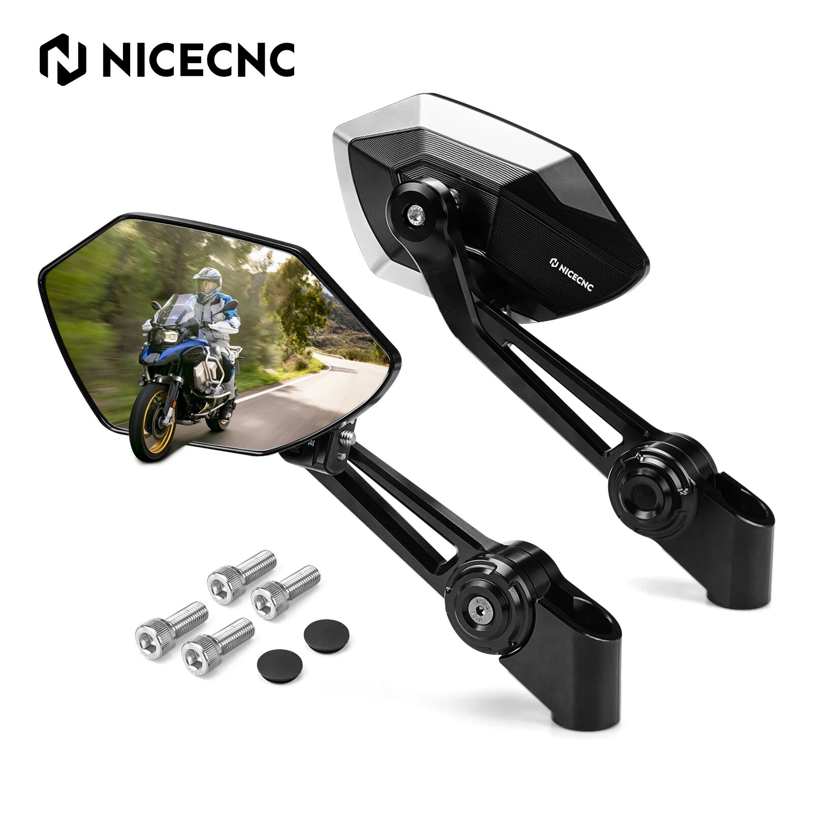 Складные зеркала заднего вида NICECNC для BMW R1250GS/Adventure 2018-2025, R1200GS ADV 2013-2018, R1300GS GSA 2024-2025, F650/800/850GS