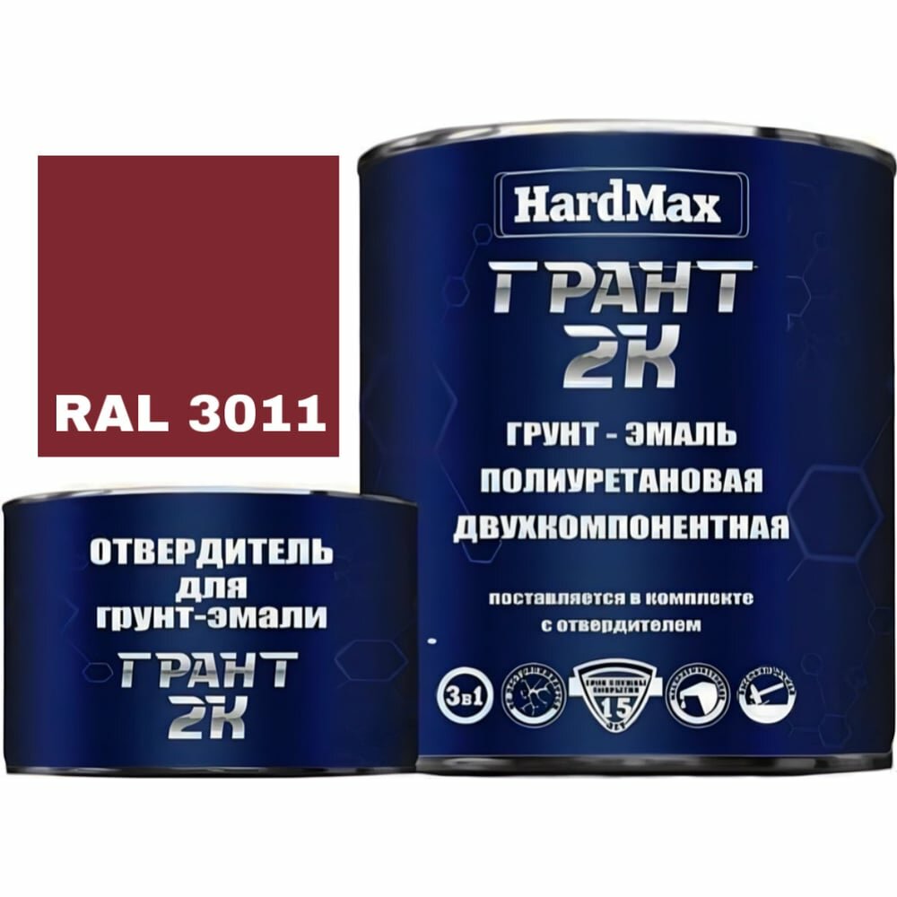Грунт-эмаль полиуретановая HardMax двухкомпонентная грант 2К/GRANT 2 K RAL 3011 Красно-коричневый (комплект 2,19 кг) 4690417100453