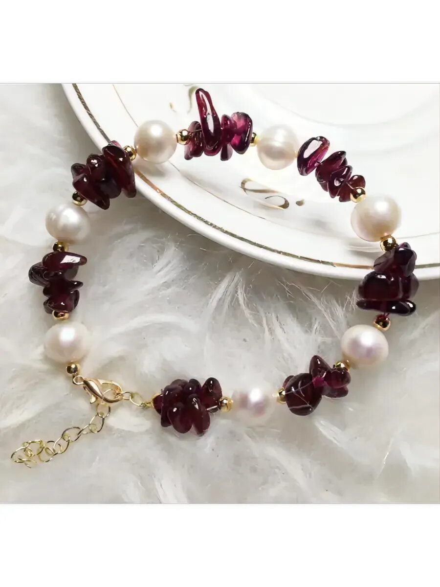 Браслет-цепочка, жемчуг пресноводный культивированный, гранат