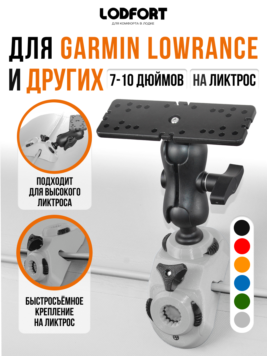 Держатель эхолота Lowrance/Garmin на ликтрос 7", 8", 9", 10", 11", 12" LODFORT универсальный, быстросъёмный