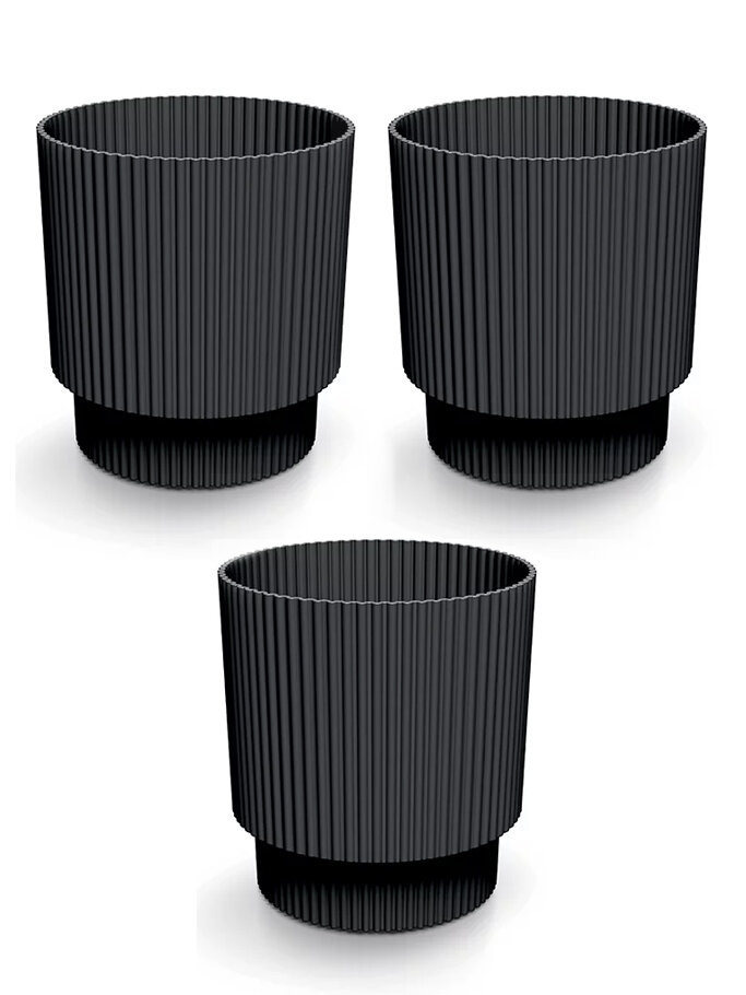 Набор кашпо для цветов круглое Prosperplast MILLY, диаметр 12,8 см, высота 13,8 см, 1,48 л, 3 шт, уголь