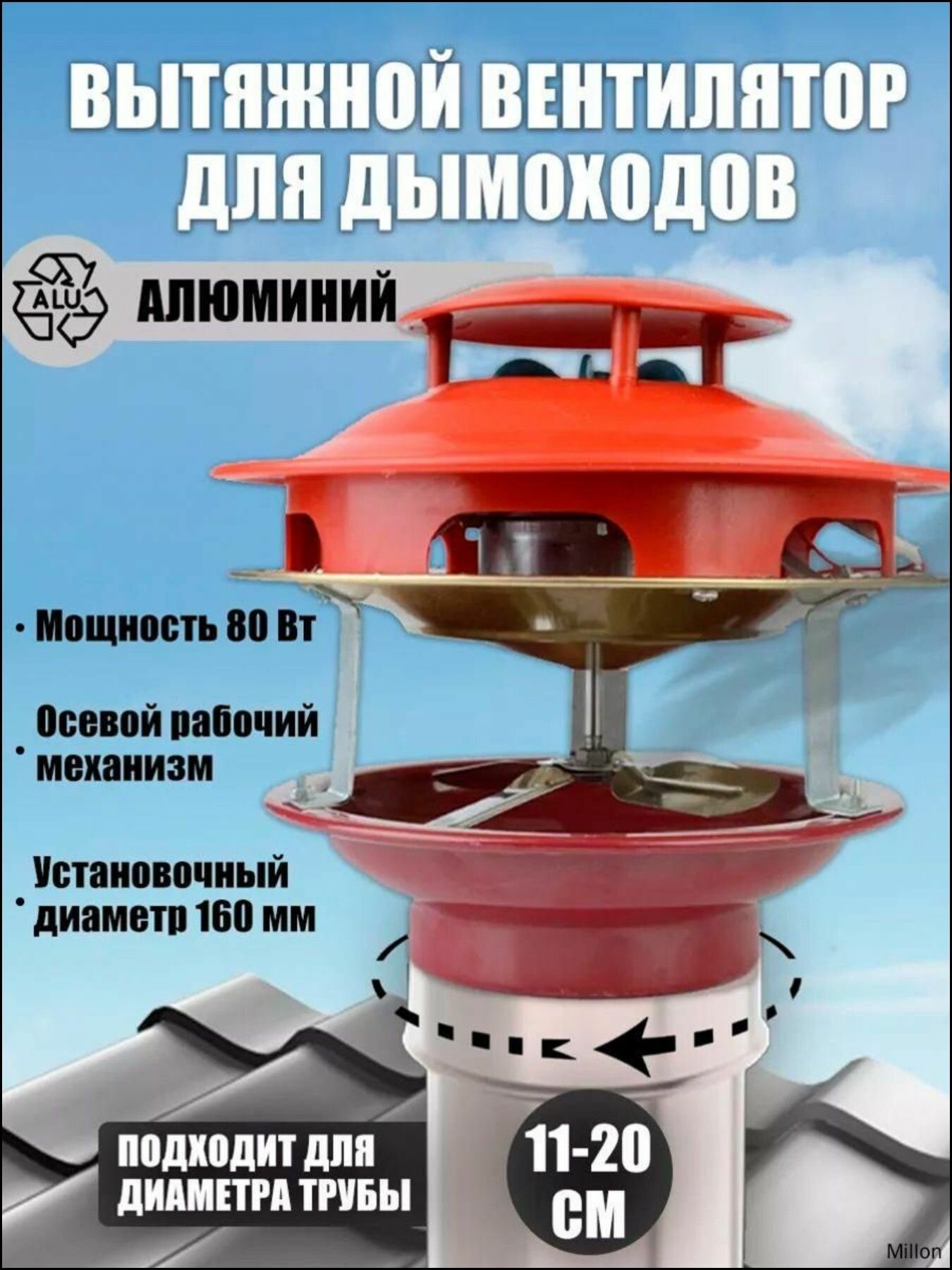 Небольшой вытяжной вентилятор премиум класса, корпус которого выполнен из чистой меди, мощность составляет 80 Вт