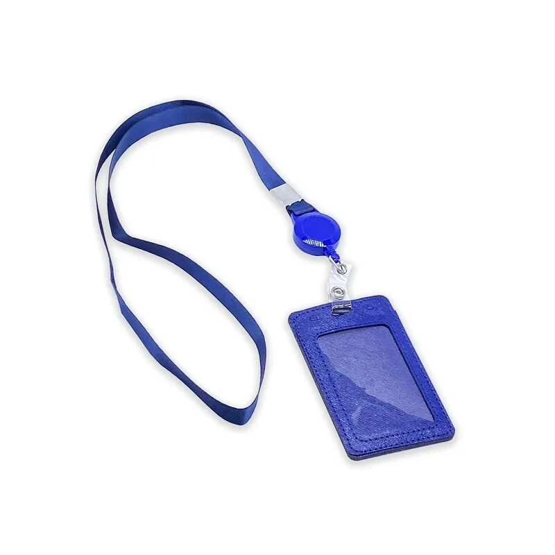 Бейдж для пропуска, экокожа, синий, с катушкой, универсальный.