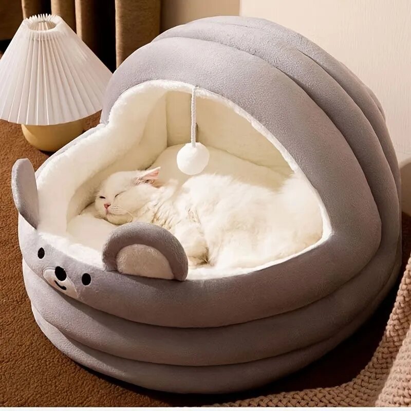Мягкое серое гнездо для животных для собак и кошек, размер L 52*50*40CM, вес 600г, полипропиленовый хлопок — фото 1