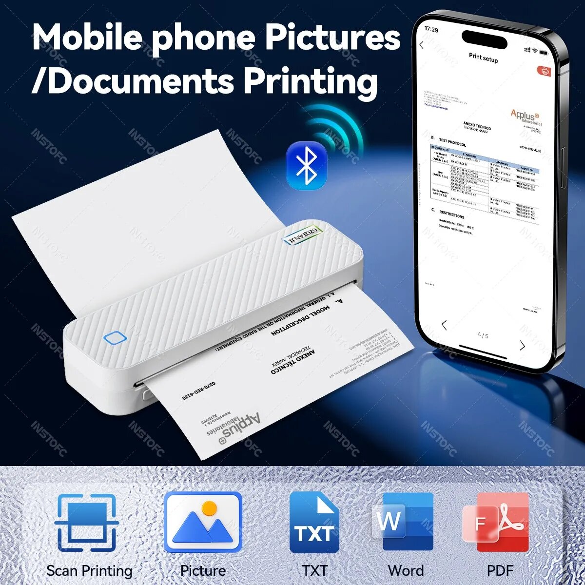 INSTOFC Портативный Термопринтер А4 Bluetooth White A4 Printer — фото 1