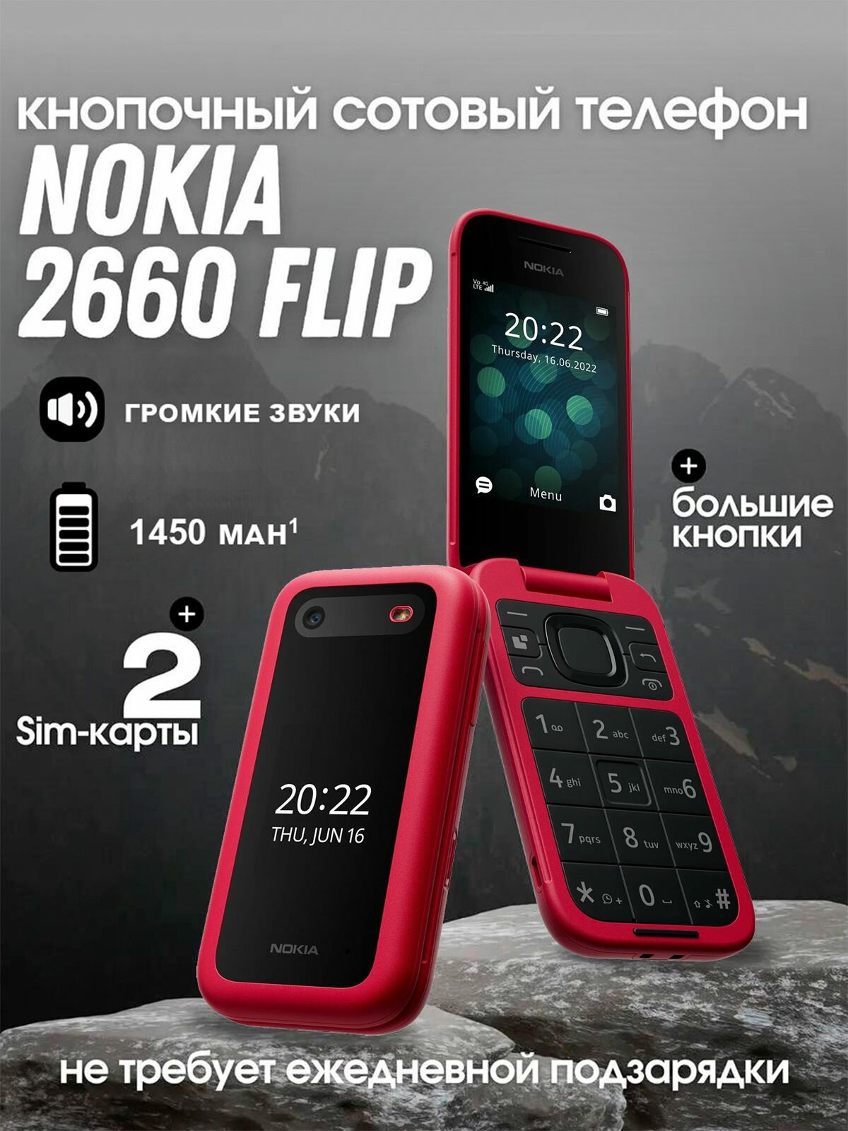 Смартфон Nokia 2660, пластиковый корпус, громкая связь, цветной экран 320x240