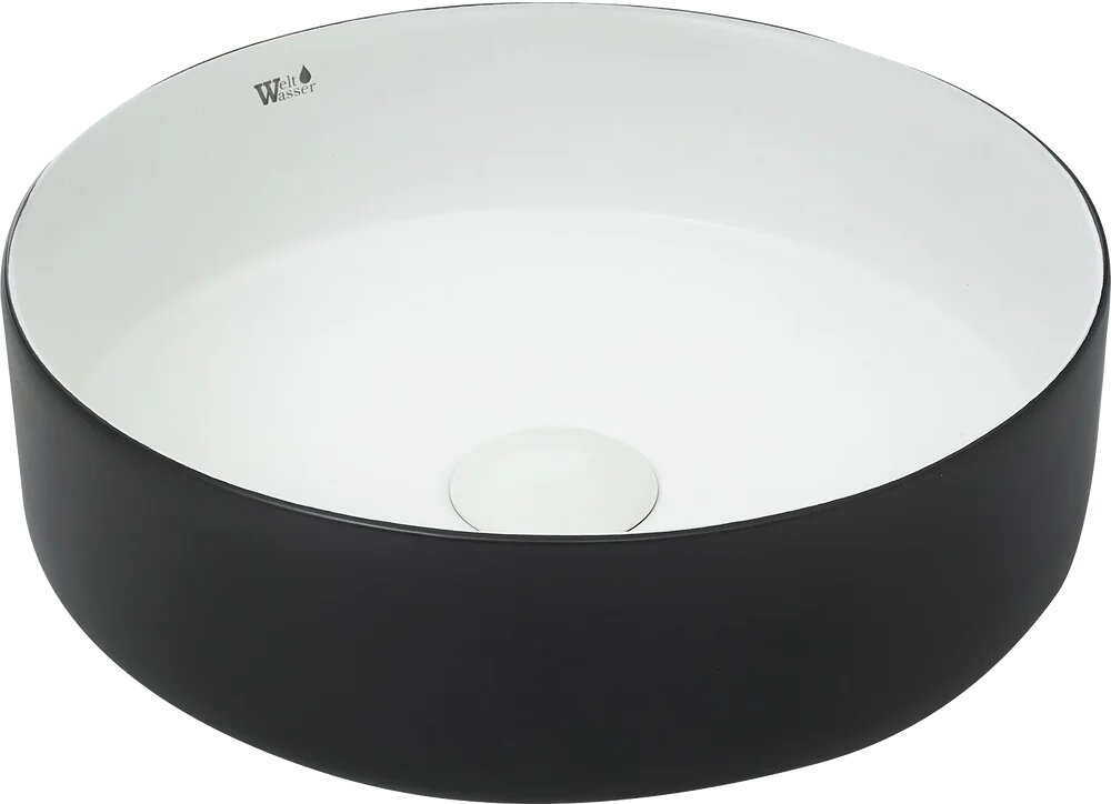 Накладная раковина Weltwasser WW Elbach M3134 BW 36 накладная, без отверстия под смеситель, фаянсовая, круглая, раковина для ванной, белая, черная