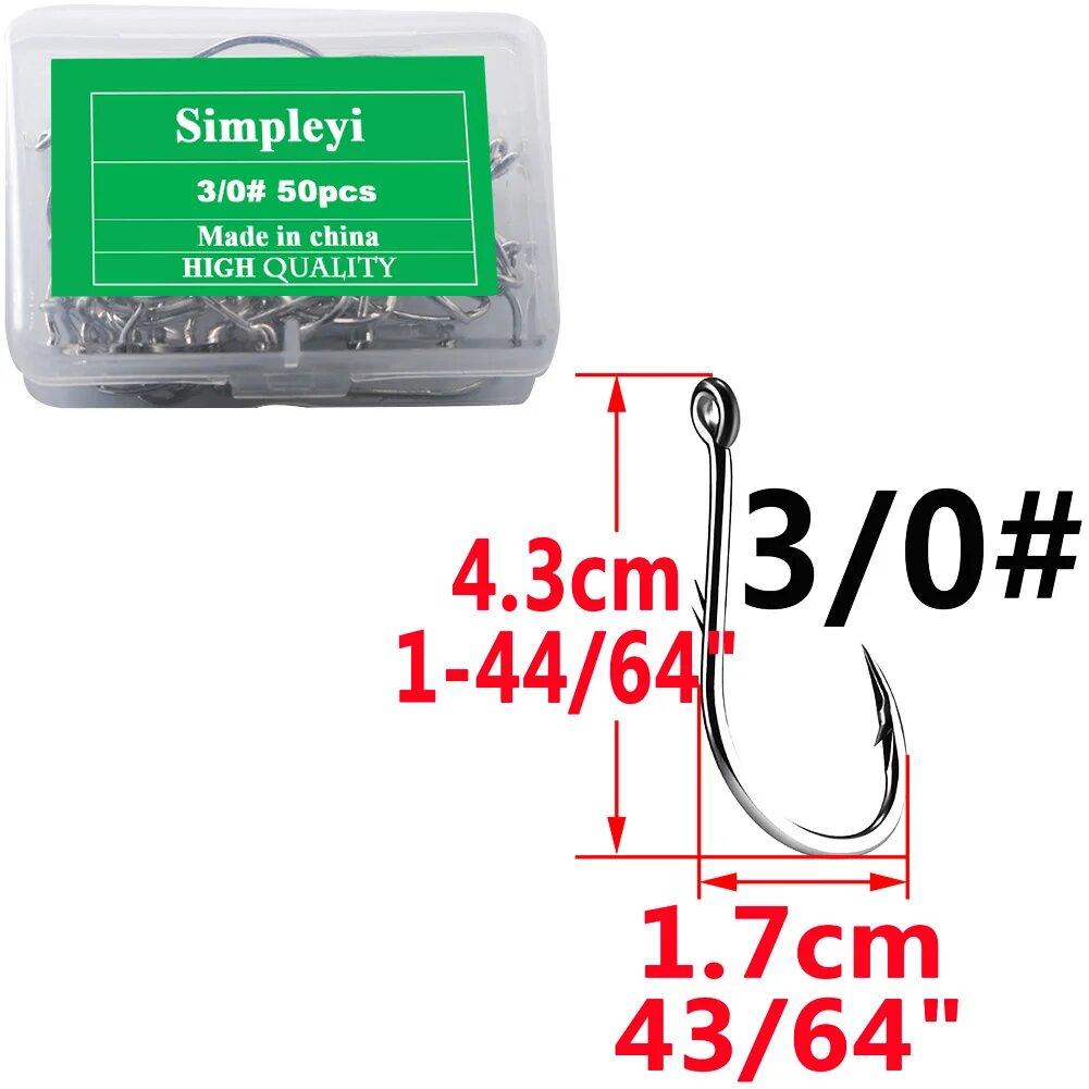 Рыболовные крючки Simpleyi 3/0#, 50шт, 4.3см