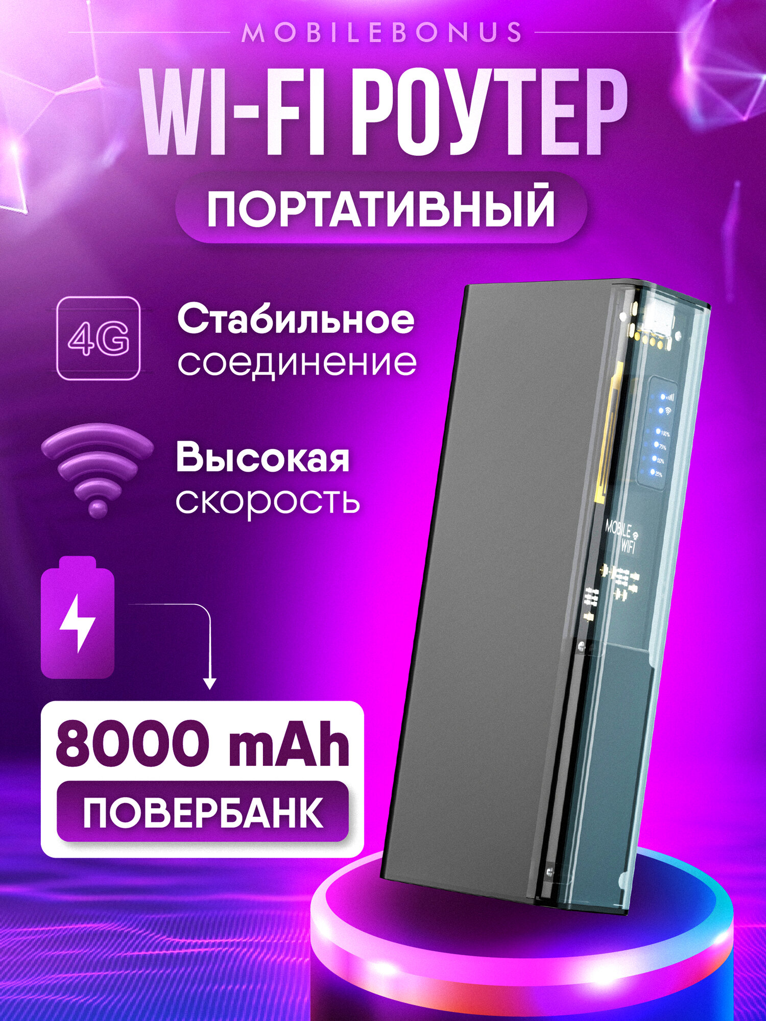 Беспроводной Роутер Wi-Fi 4G LTE, powerbank