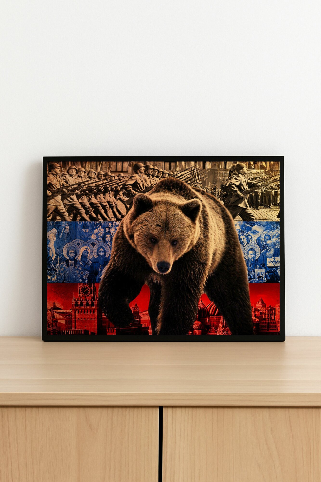 Постер Россия в черной стеклянной рамке интерьерная картина на стену, декор для дома и офиса, подарок патриоту