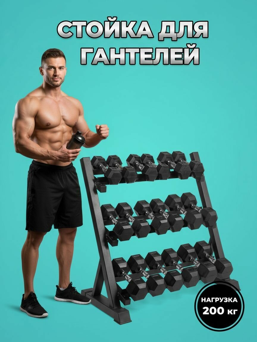Стойка для гантелей с нагрузкой 200 кг, стеллаж для гантелей металлический