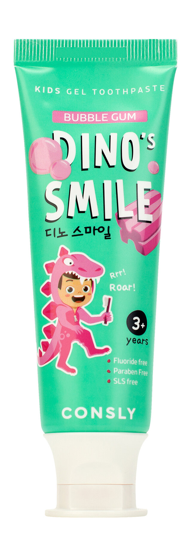 CONSLY Зубная паста детская гелевая Dino's Smile c ксилитом и вкусом жвачки, 60 г
