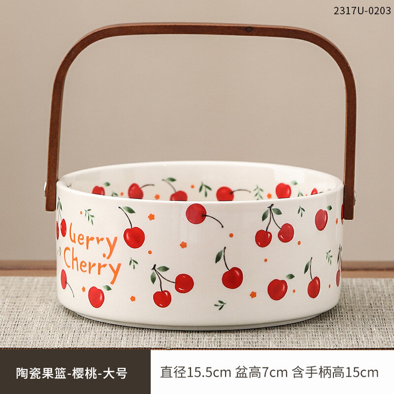 2026 Винтажный стиль подноса с ручкой для украшения кофейного стола в гостиной, коробка для сухофруктов, керамическая корзина для фруктов