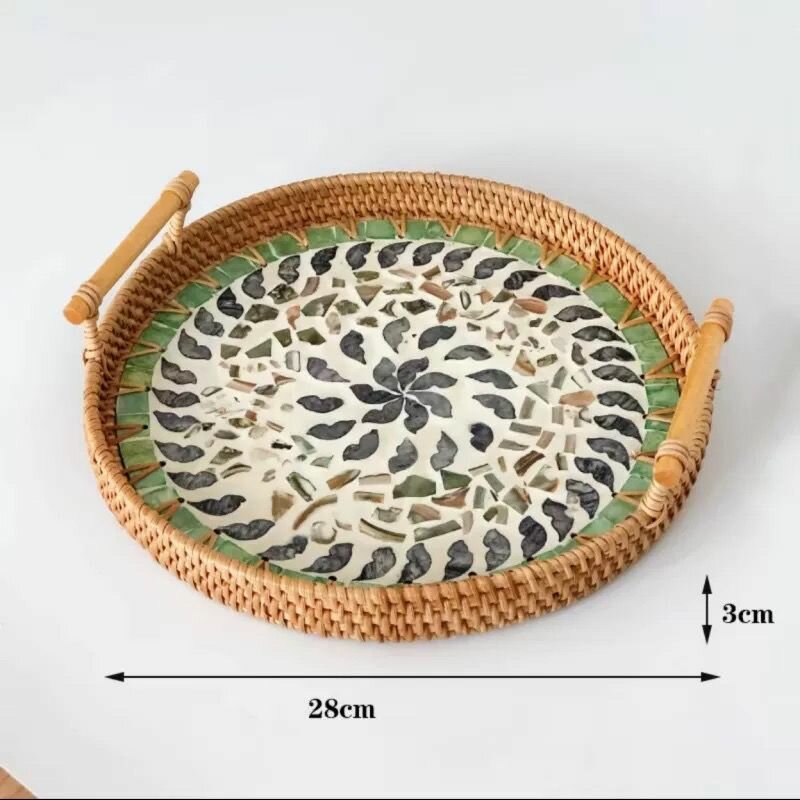 Вьетнамский плетеный вручную поднос из ротанга, плетеный поднос для фруктов, поднос в форме ракушки для хранения закусок и фруктов в гостиной.