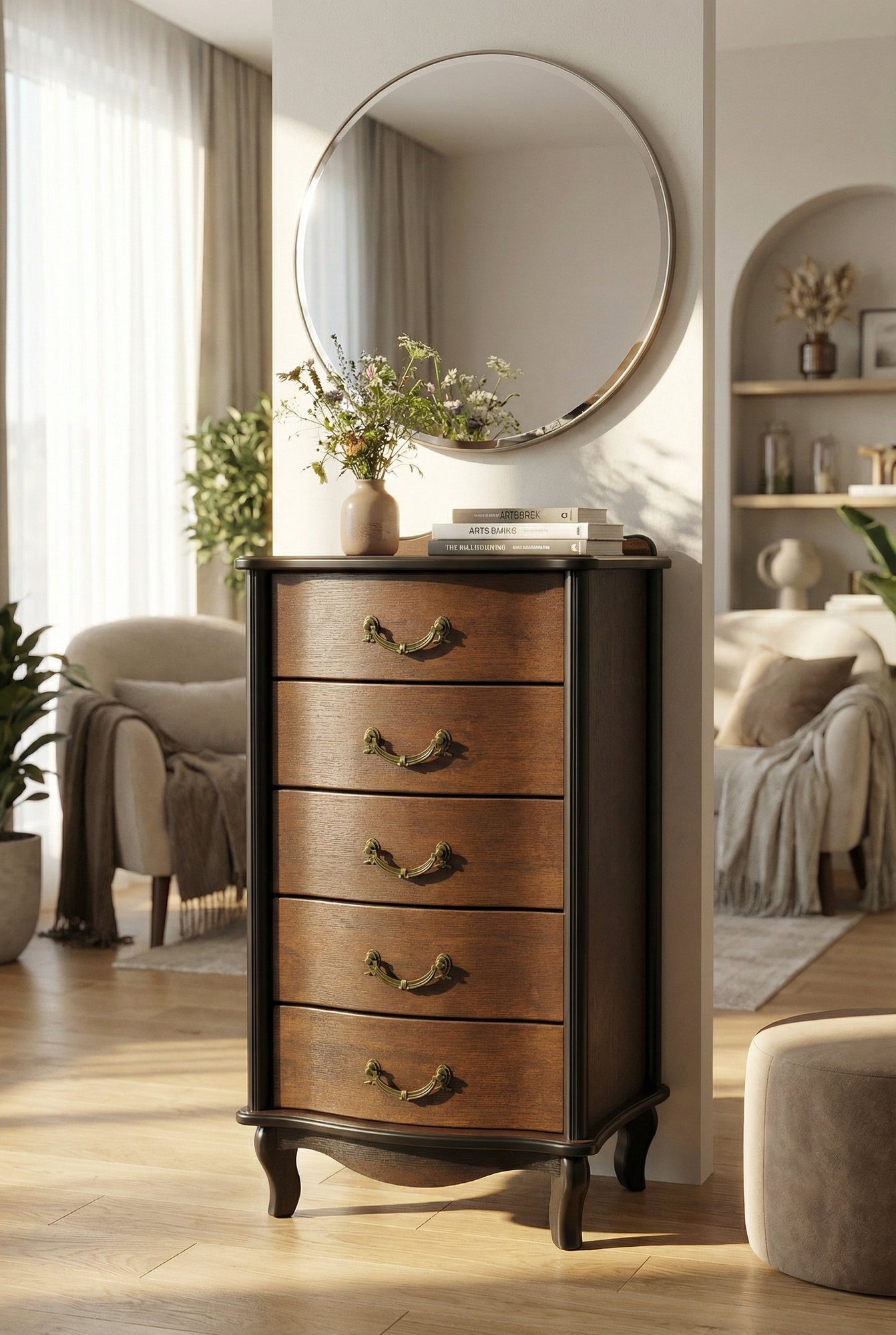 Комод Мебелик Джульетта узкий 5 ящиков в спальню, в прихожую, цвет орех Л