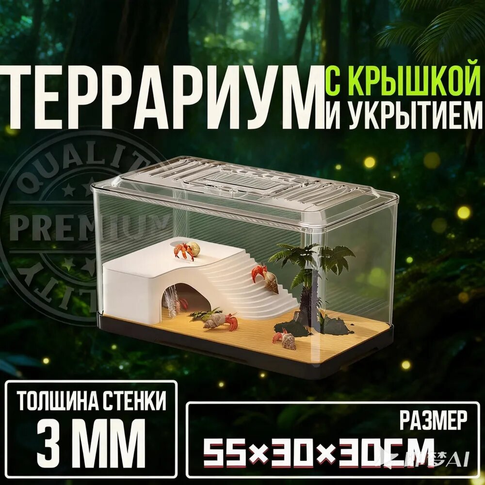 Экологичный аквариум, резервуар для раков-отшельников, размеры: 55*30*29.4 см