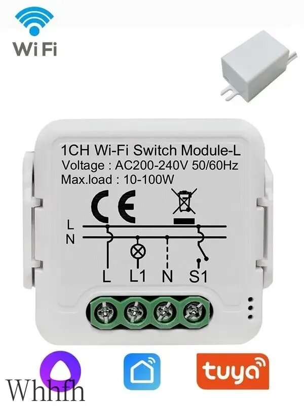 Умное реле с Wi-Fi, универсальный без нуля и с нулем, Алисой, Tuya Smart Life, 1CH