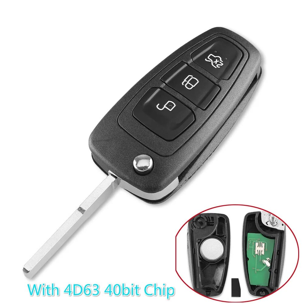 Ключ-брелок KEYYOU складной, 3 кнопки, 433 МГц, 4D63, чип для FORD Focus, Fiesta, Mondeo