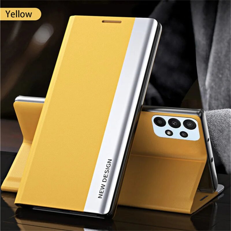 Кожаный Чехол-флип Для Samsung Galaxy S24/S23/S22/S21/S20 FE - Магнитный Желтый, Yellow, Galaxy S22