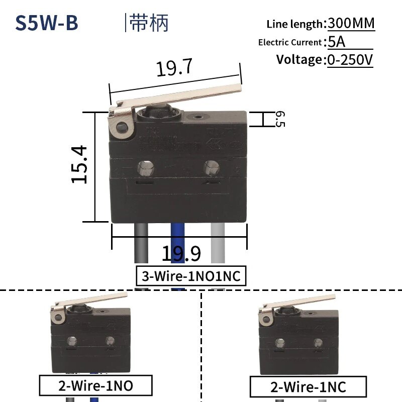 Микропереключатель S5W-B 2-Wire INO, 300мм, 5A, 250V