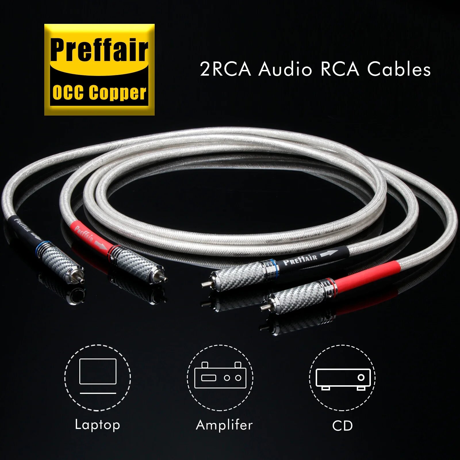 RCA кабель Preffair 1m, 7N OCC с серебряным покрытием