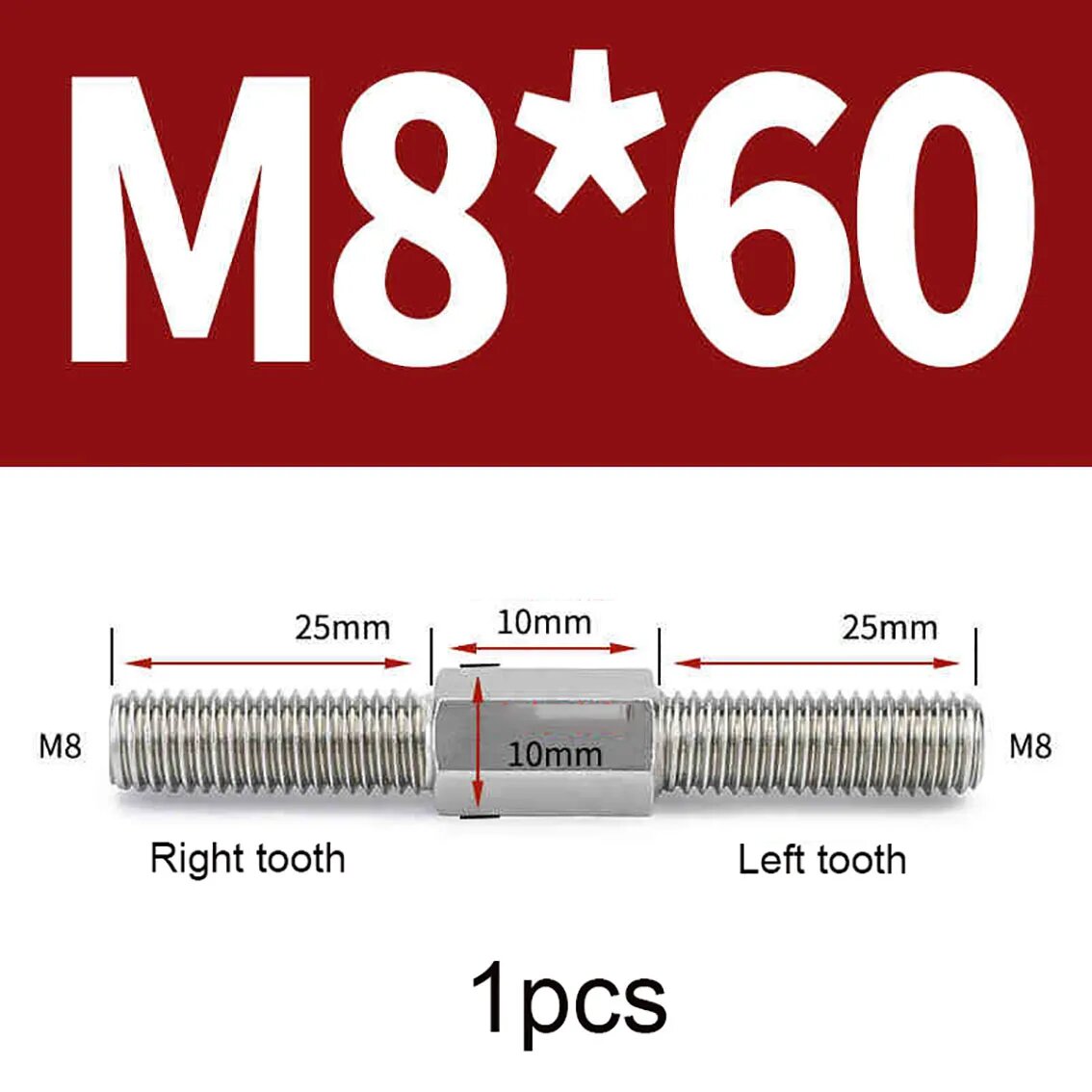 Стержни с двойной резьбой M4-M16 из нержавеющей стали 304 M8x60mm-1pcs