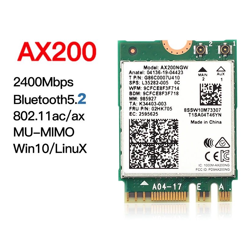 Беспроводная карта WiFi 6 Bluetooth 5,2 3000 Мбит/с для AX200 M.2 двухдиапазонный 2,4G/5Ghz 802.11ac/ax
