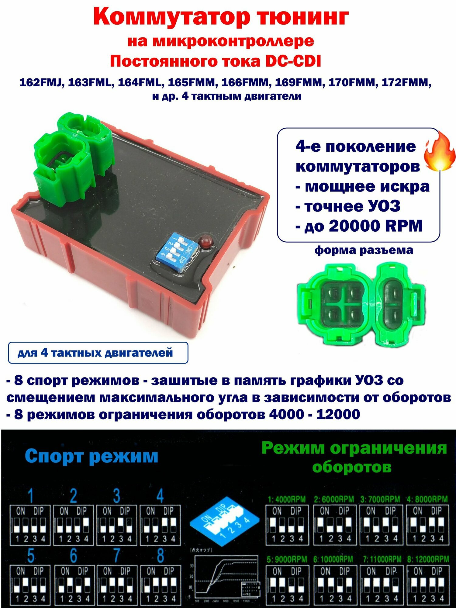 Коммутатор тюнинг DC постоянный ток - скругленный разъем - спорт режим, режим ограничения оборотов - 4 поколение