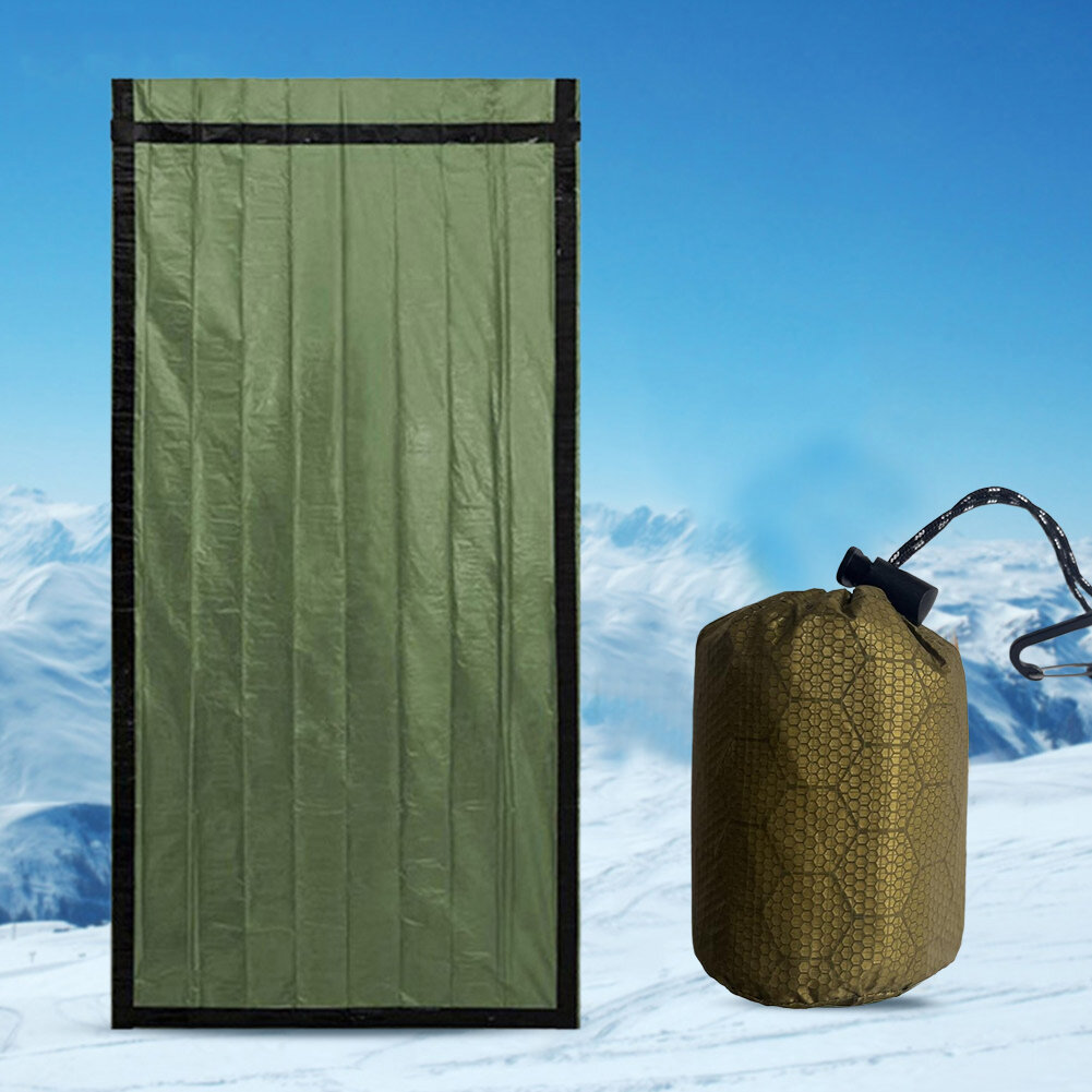 Экстренный спальный мешок-одеяло из алюминиевой фольги, зелёный, с термоотражающим чехлом