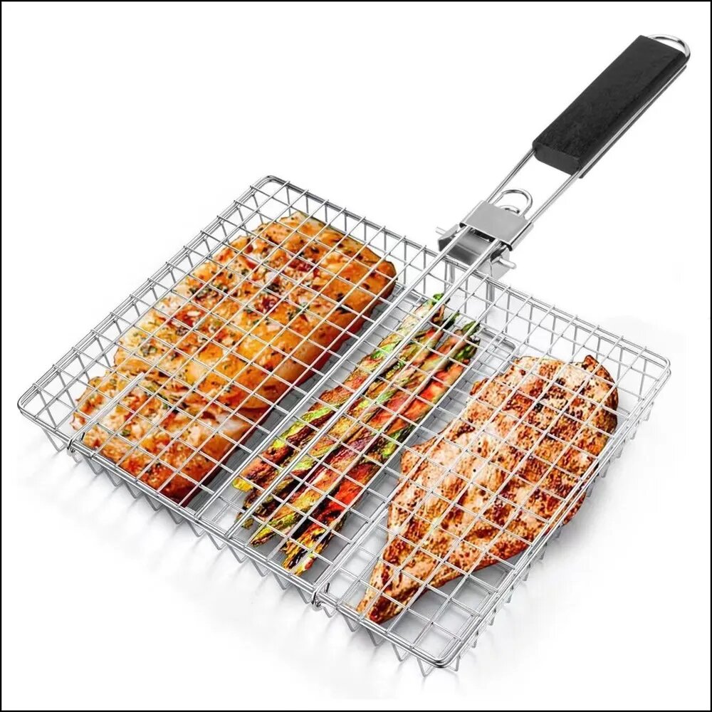 Решетка-гриль для барбекю Металл 46.5x32 см, с ручкой для мяса, рыбы, овощей, птицы