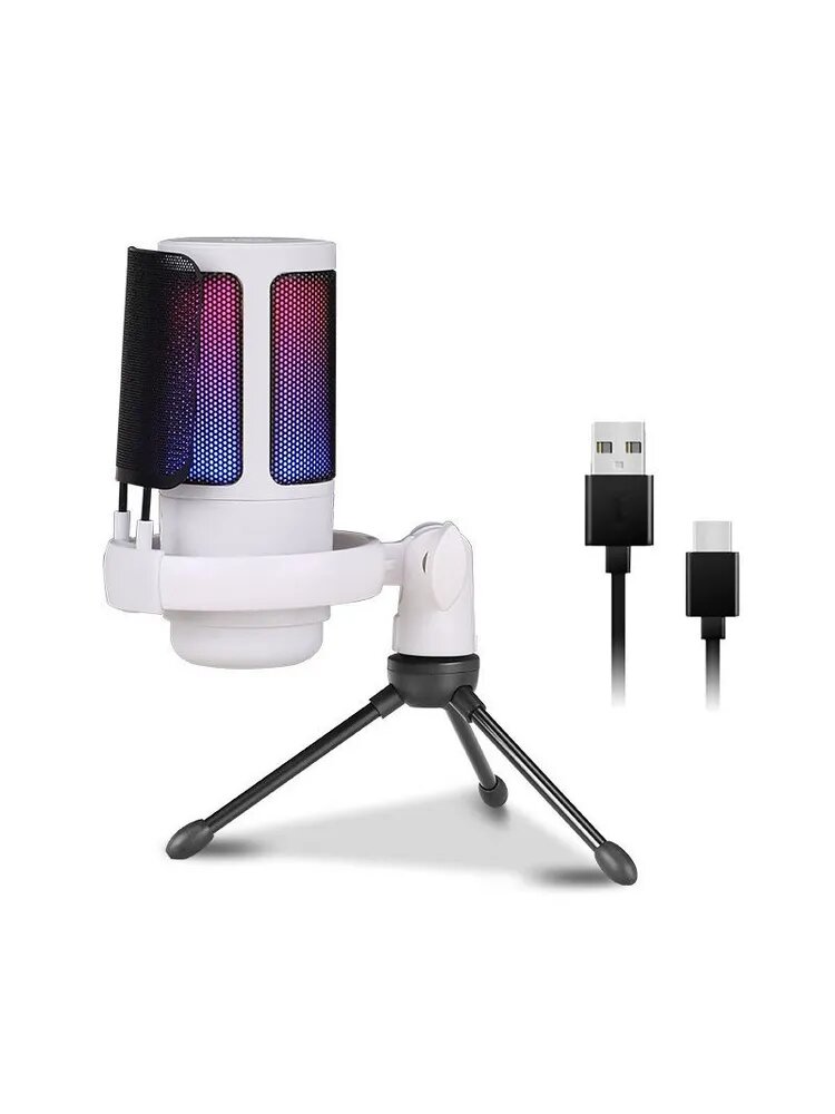 Микрофон настольный для стриминга с RGB подсветкой, цвет слоновая кость