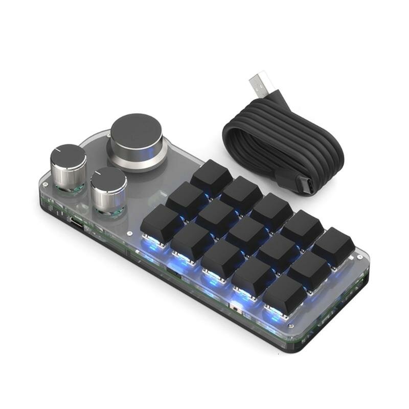 Программируемая мини-клавиатура с RGB-подсветкой, Черный - 15 клавиш двойного режима