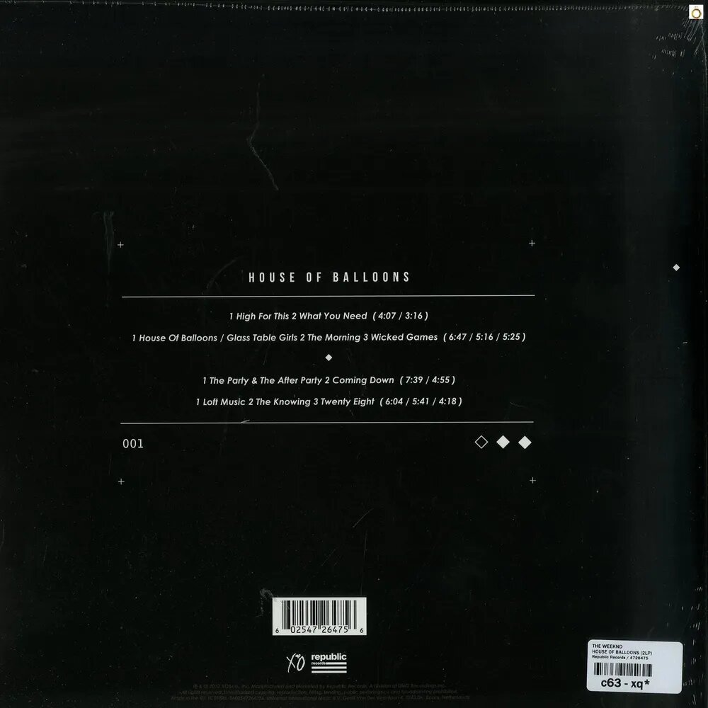 The Weeknd - House Of Balloons (2LP) - Виниловая пластинка, импортное издание, 12 дюймов, в заводской упаковке