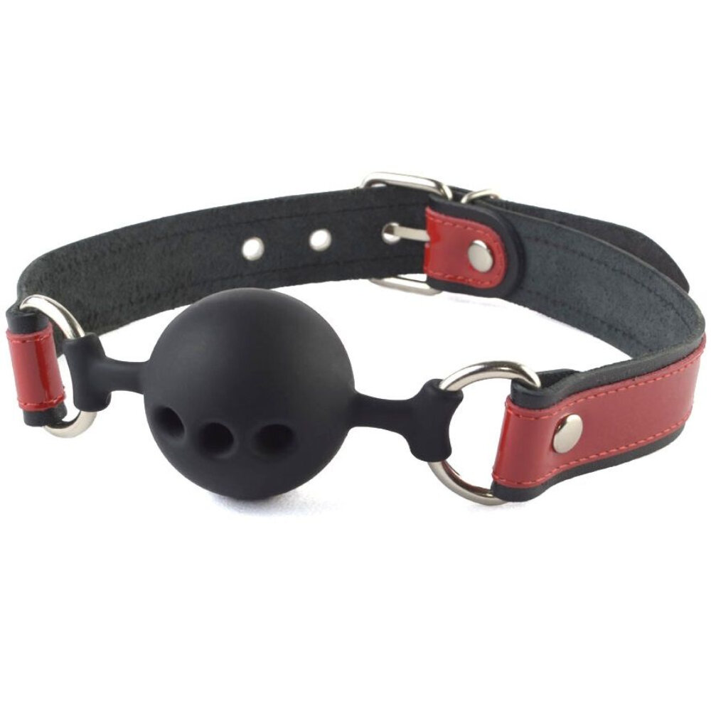 Кляп-шар "Sitabella", на кожаных ремешках, силикон, чёрный, красный